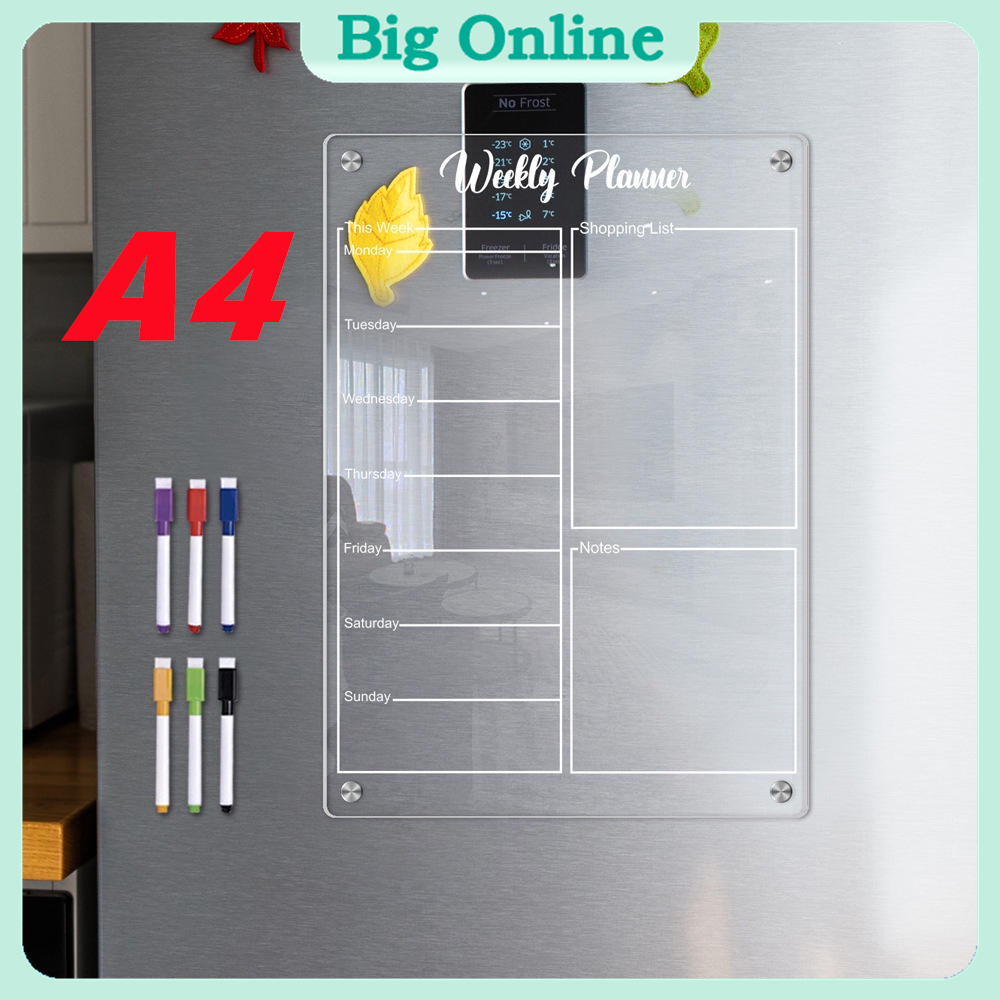 A4 Clear Acrylic Magnetic Dry Erase Board Blank Fridge Board Magnet ...
