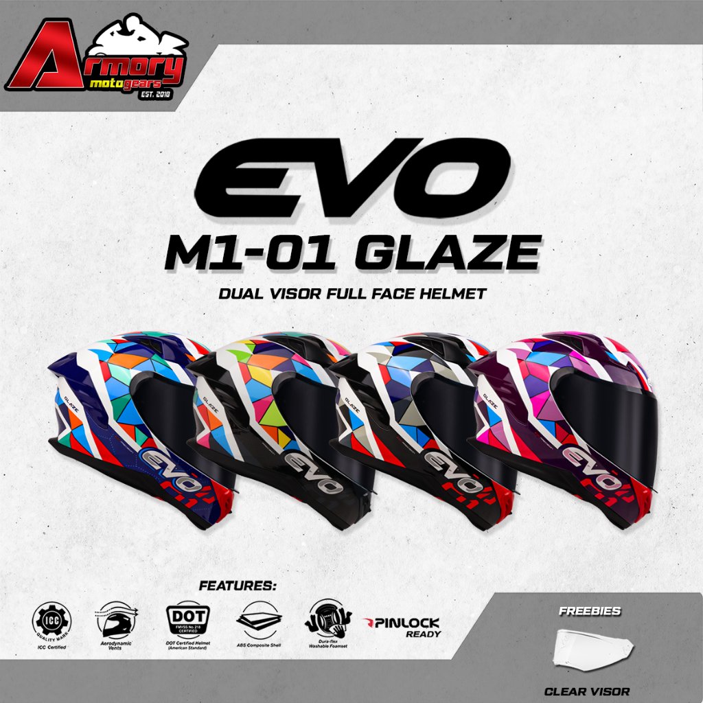 EVO M1-01 GLAZE Full Face Dual Visor With Free Clear Lens | Shopee ...