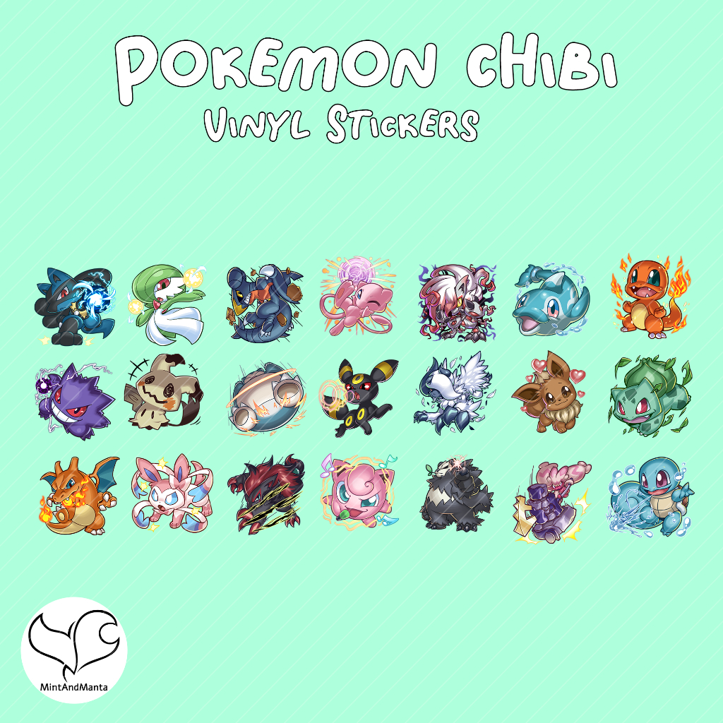 Pokemon Chibi Waterproof Vinyl Stickers | Charizard, Gardevior, Gengar ...