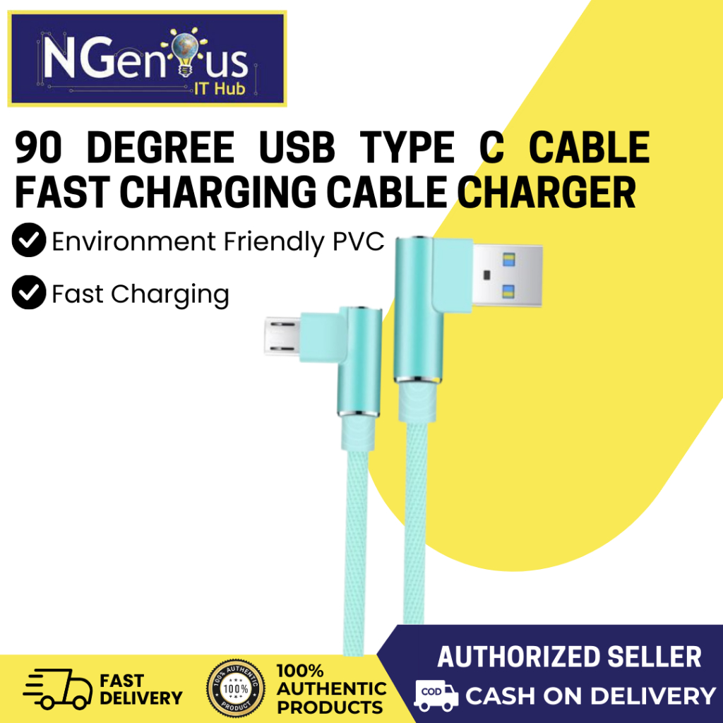 90 degree USB Type C Cable Fast Charging Cable Charger Data (MINT GREEN ...