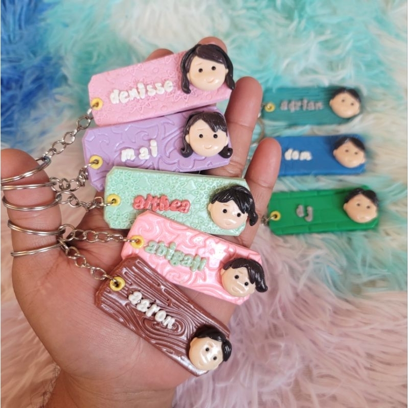 Customized Name Tag Keychain with chibi head /Handmade keychain ...