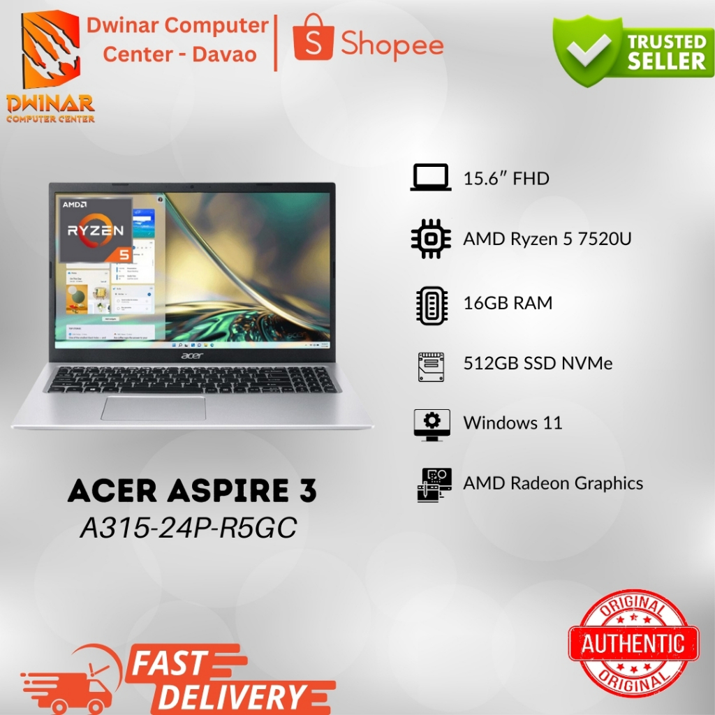 Acer Aspire 3 R5 7520U/16GB RAM/512GB NVME SSD/15.6" W11H | Shopee ...
