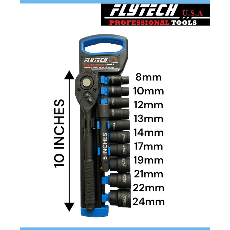 Flyman USA / FLYTECH USA 12pcs 1/2"Dr. Socket set 6points motorcycle ...