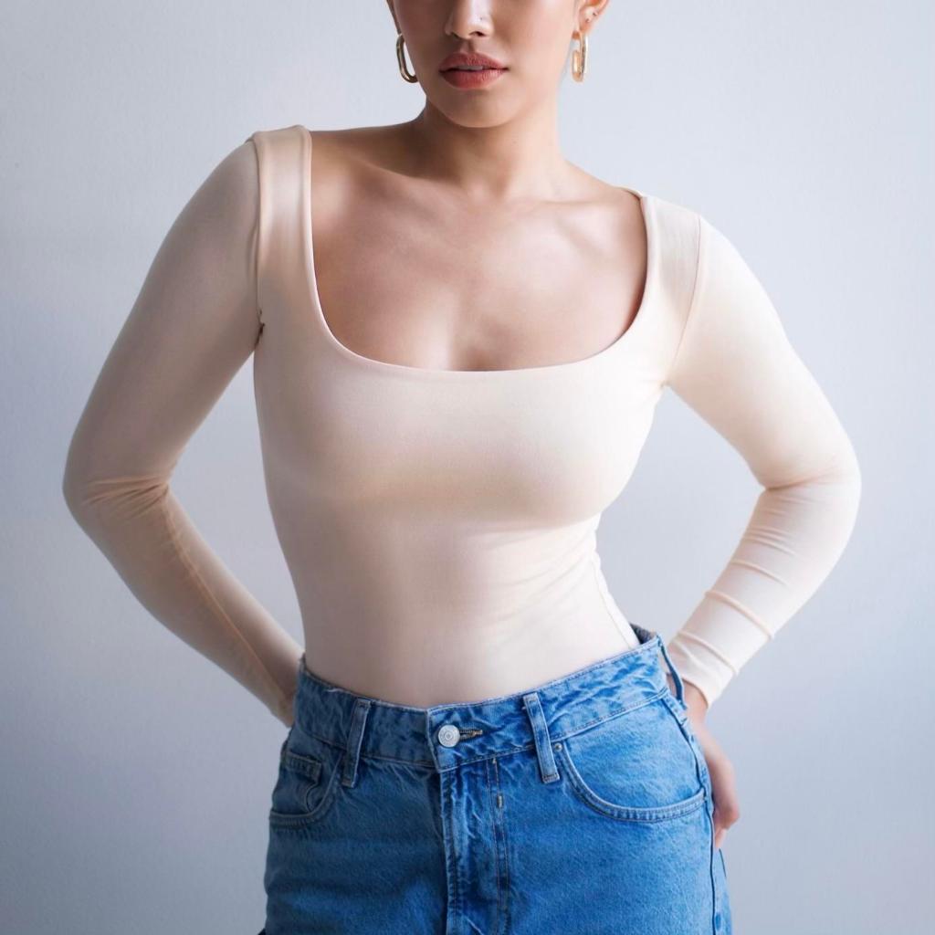 Mera Alexa Long Sleeve T-Shirt Slim-fitting Rounded Neck Womenswear Soft Tee Cotton Basic Fabric ...