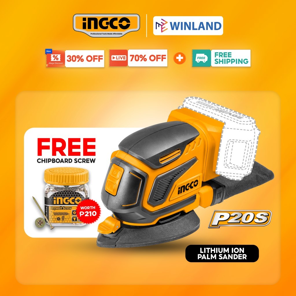 Ingco by Winland P20S 20V Lithium-Ion Palm Sander CDSLI2051 ...