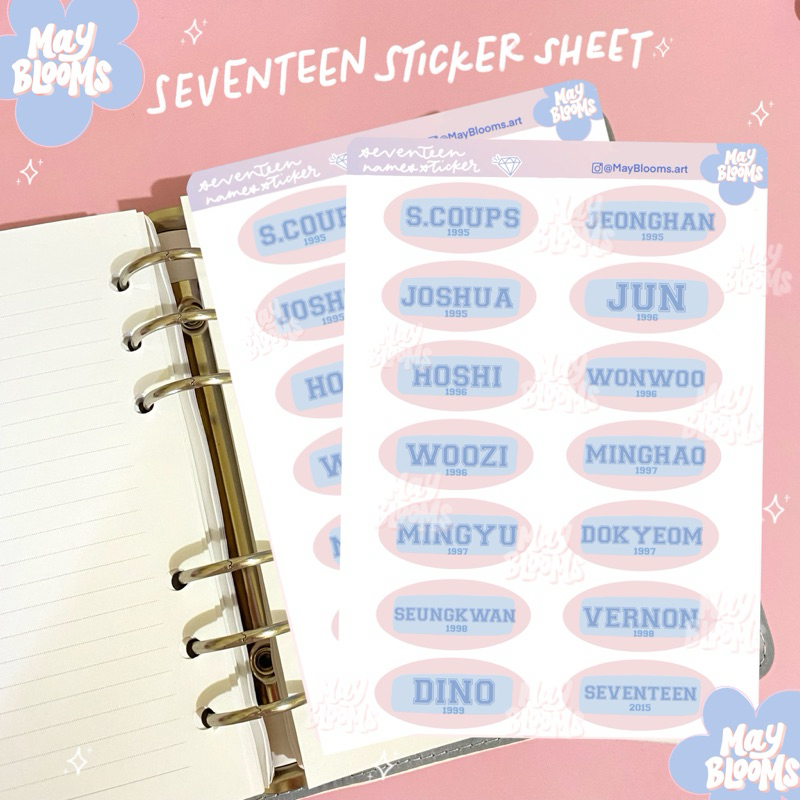 Seventeen Sticker sheet, Seventeen Waterproof Stickers, Seventeen Name ...