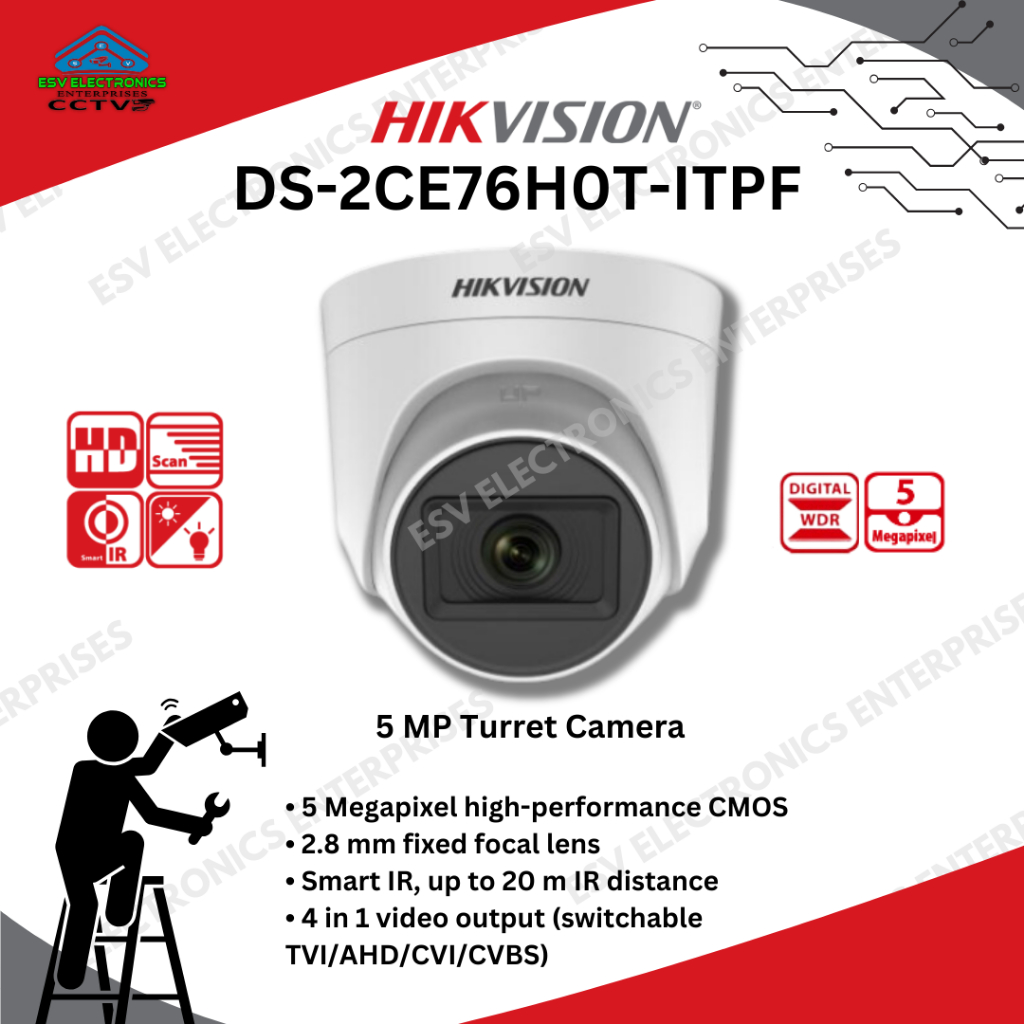 HIKVISION DS-2CE76H0T-ITPF 5 MP Indoor Fixed IR Turret CCTV Camera | Shopee Philippines