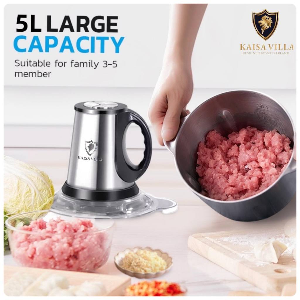 KAISAVILLA 5L Capacity Electric Food Processor/Meat Grinder,Stainless ...