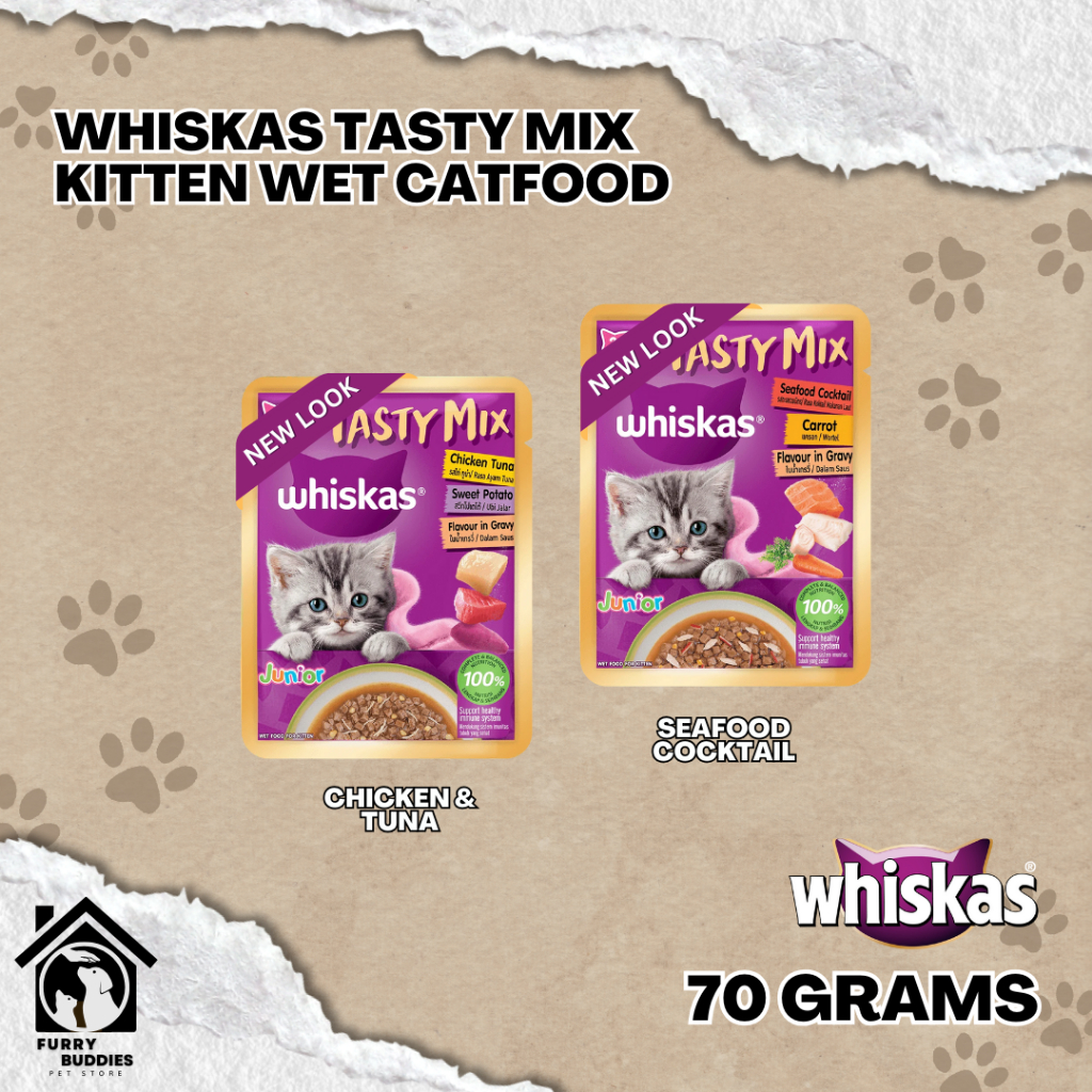 WHISKAS TASTY MIX KITTEN WET CATFOOD IN POUCH NEW PACKAGING (70 GRAMS ...