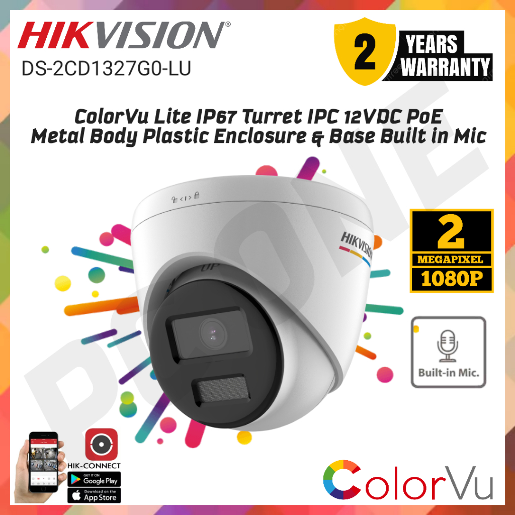 HIKVISION ColorVu Lite H.265+ 2MP IP67 Turret IPC [12VDC/PoE, Metal Body, Plastic Enclosure ...