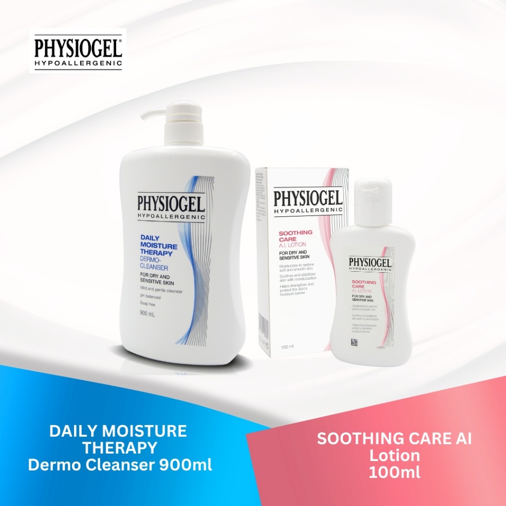 Physiogel DMT Cleanser - 900ml with Physiogel Hypoallergenic SOOTHING CARE AI Body Lotion ...