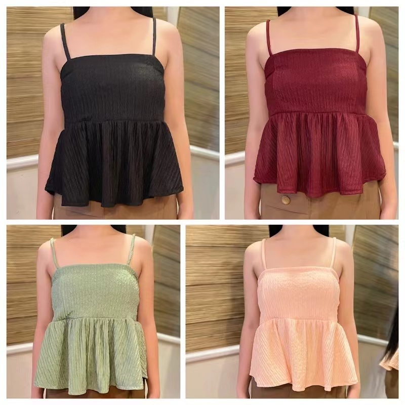 Betty Strappy Linen Peplum Top | Shopee Philippines