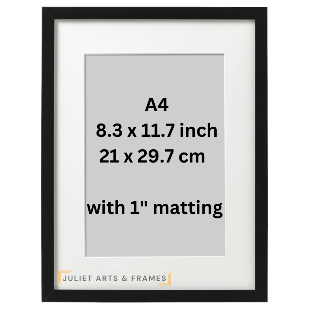 A4 - 8.3 x 11.7 inch FRAME with 1 inch MATTING - WALL DECOR (HALF INCH ...