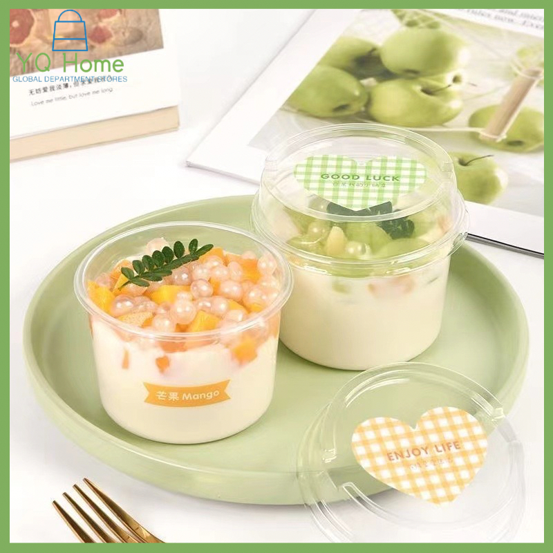 50pcs Round Clear Dessert Plastic Container w/ Lid Mousse Mini Cake Ice ...