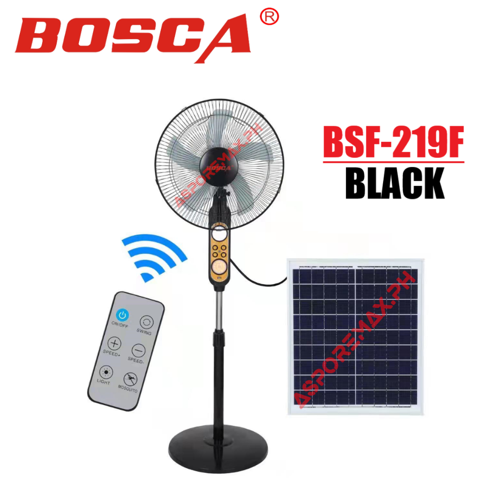 BOSCA Solar Stand Fan 16 inches with 5 Blades+3 Speeds Solar Electric ...