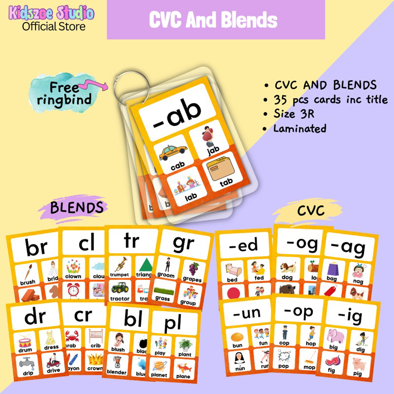 cvc ending sounds and blends flash cards reading cards | Shopee Philippines