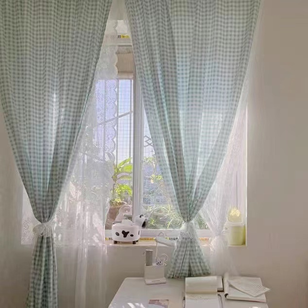 Korean Gingham Checkered Curtain Ins Style Curtain for Window Checkered ...