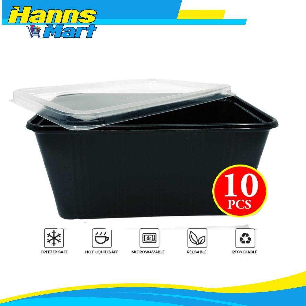 Microwavable Rectangular Food Container Tub Black 1000ml | 10 pcs per ...