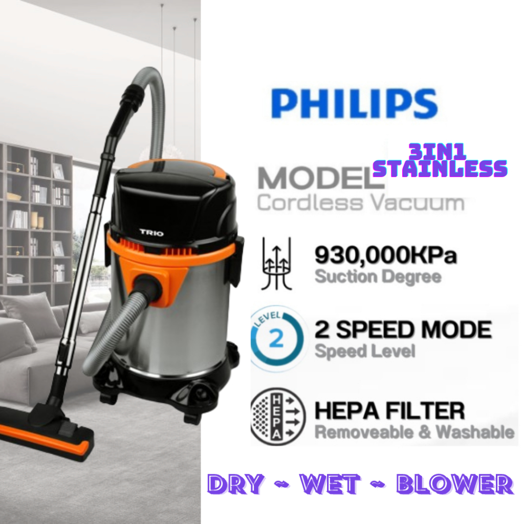 New 3 In 1 Heavy Duty Stainless Steel Vacuum Cleaner Dry & Wet & Blower ...