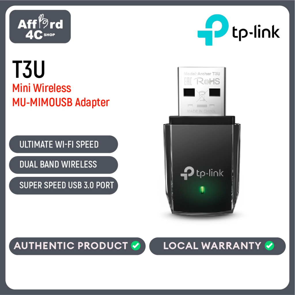 TP Link Archer T3U AC1300 Mini Wi-Fi MU-MIMO USB Adapter | Shopee ...