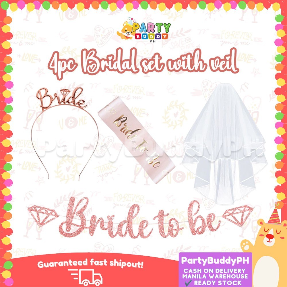 Premium Bride To Be Sash Veil Headband Banner Bachelorette Party ...