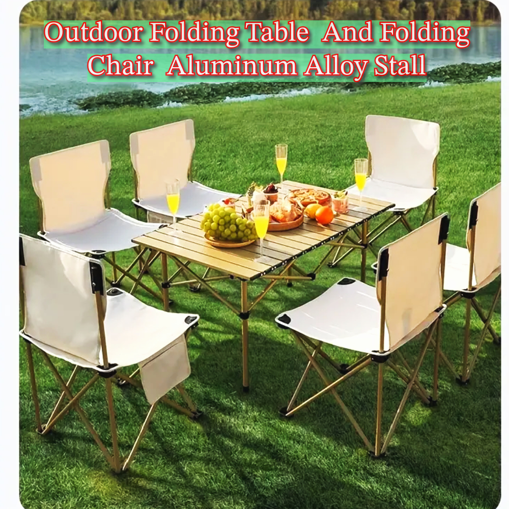 Portable Camping Table, Aluminum Folding Table and Chairs, Compact Roll ...