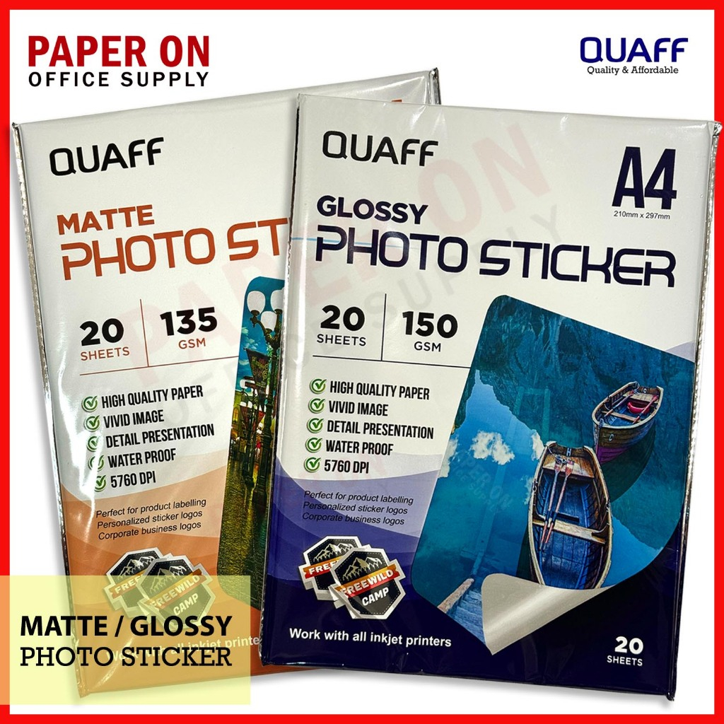 QUAFF Photo Sticker A4 Matte 135gsm / Glossy 150gsm (20 sheets ...