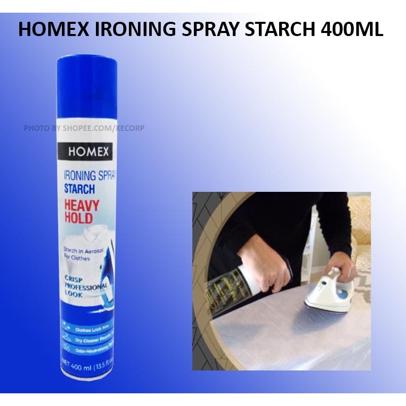 Homex Iron ing Spray Starch Heavy Hold Aerosol Crisp Professional Look ...