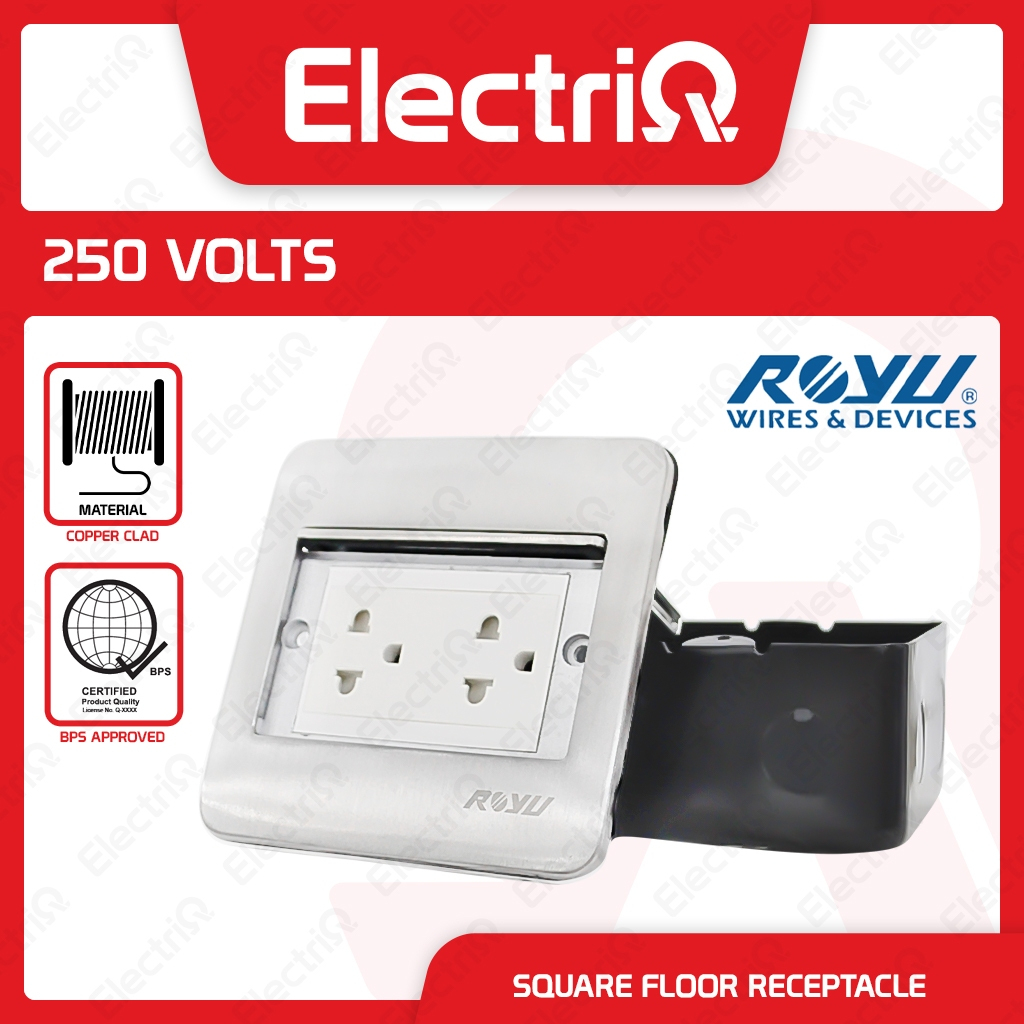 Electriq l Royu Square Floor Receptacle w/ Duplex Universal Outlet w ...