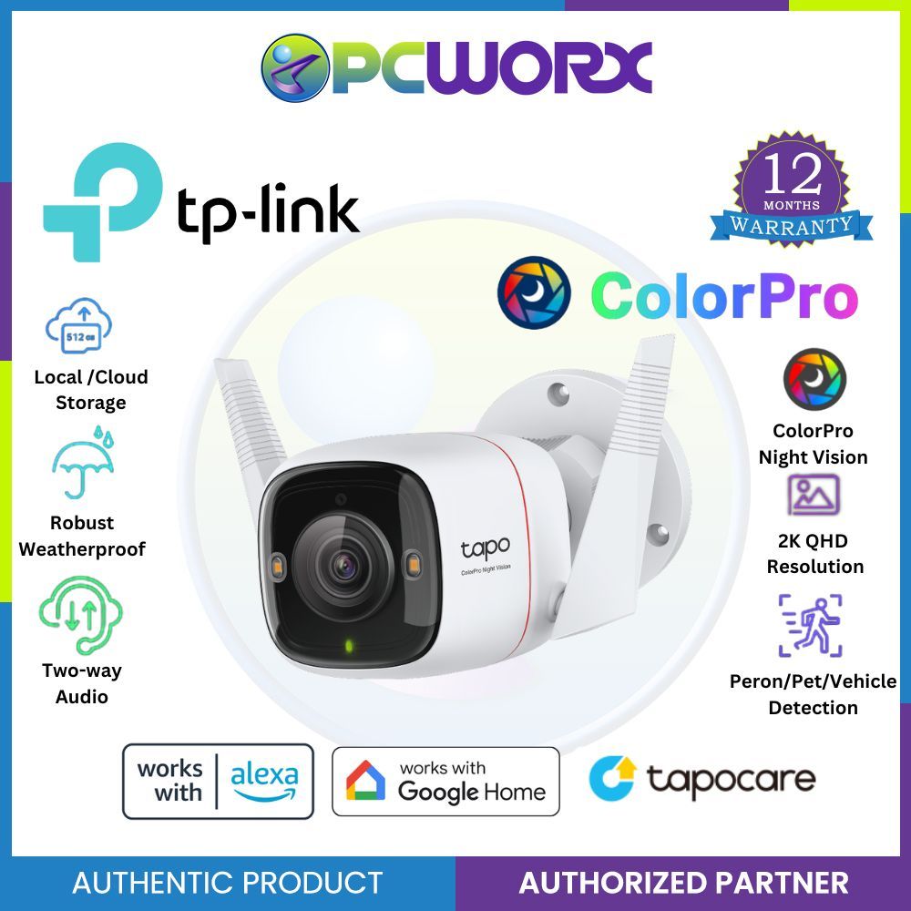 TP-Link Tapo C325WB 2K QHD Outdoor Security Wi-Fi Camera ColorPro Night Vision Technology CCTV ...