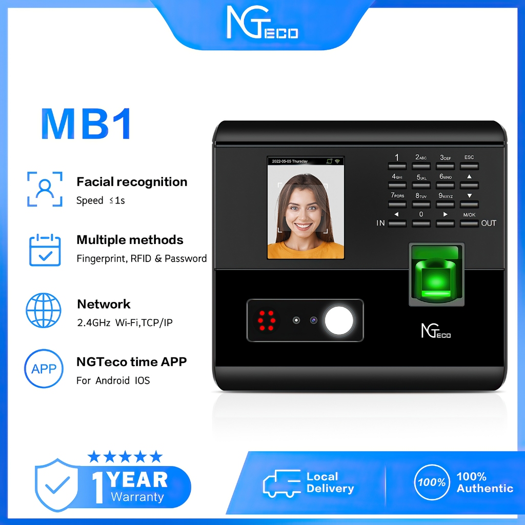 NGTeco MB2 Face Time Attendance Machine RFID Card PIN Finger Time Clock ...