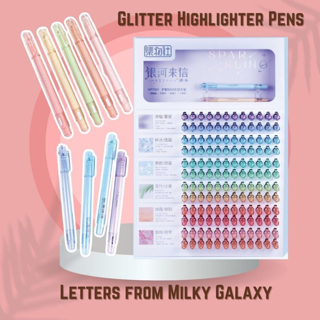 Letters from Milky Galaxy Glitter Sparkling Highlighter Pens Aesthetics ...
