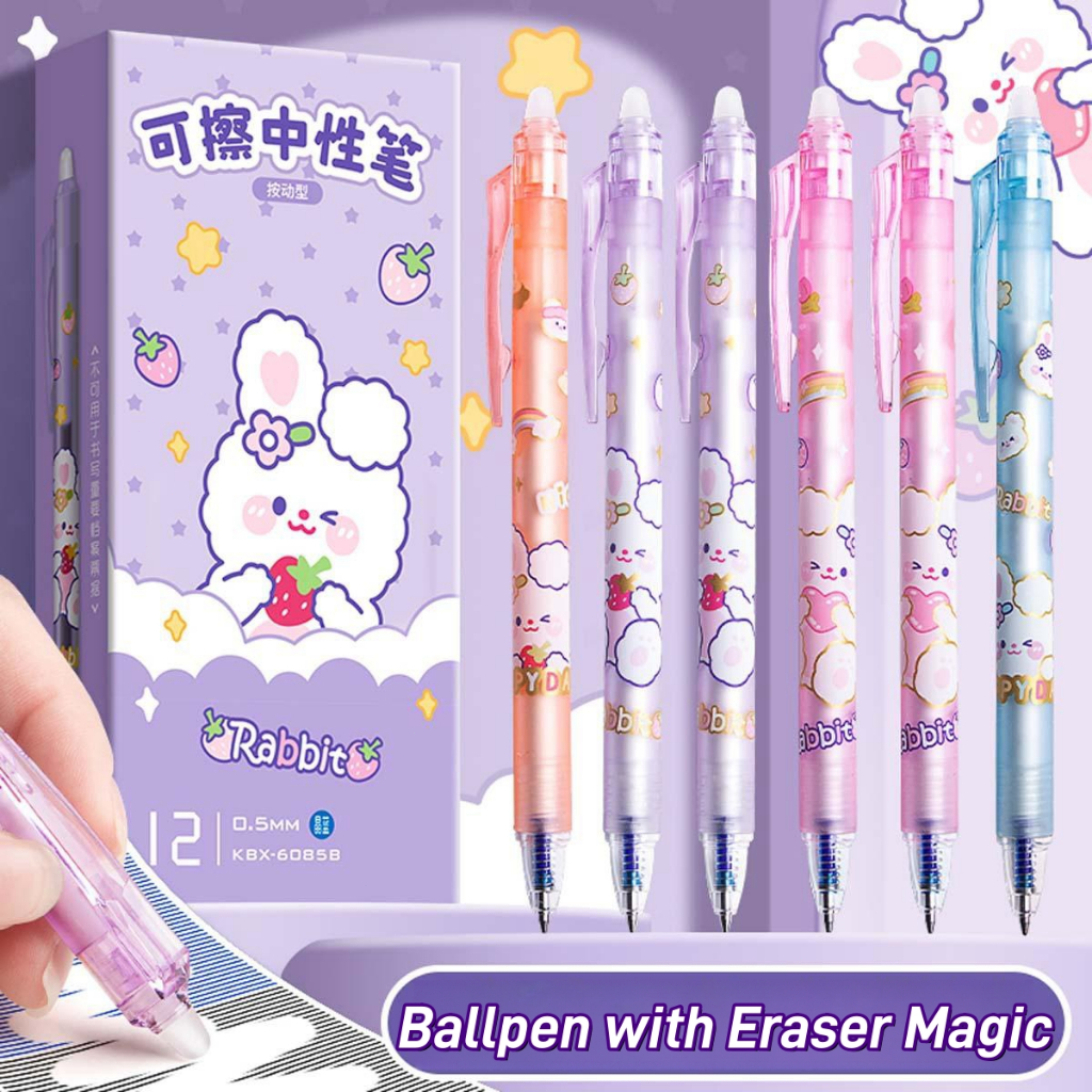 Erasable Ballpen Friction Pen Erasable 12Pcs Ballpen with Eraser Magic ...