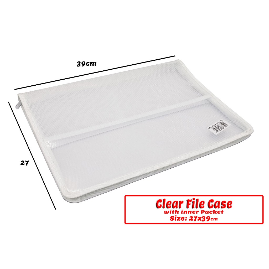 Zippered Clear File Case with Inner Pocket White (size: 27x39cm) BENGE ...