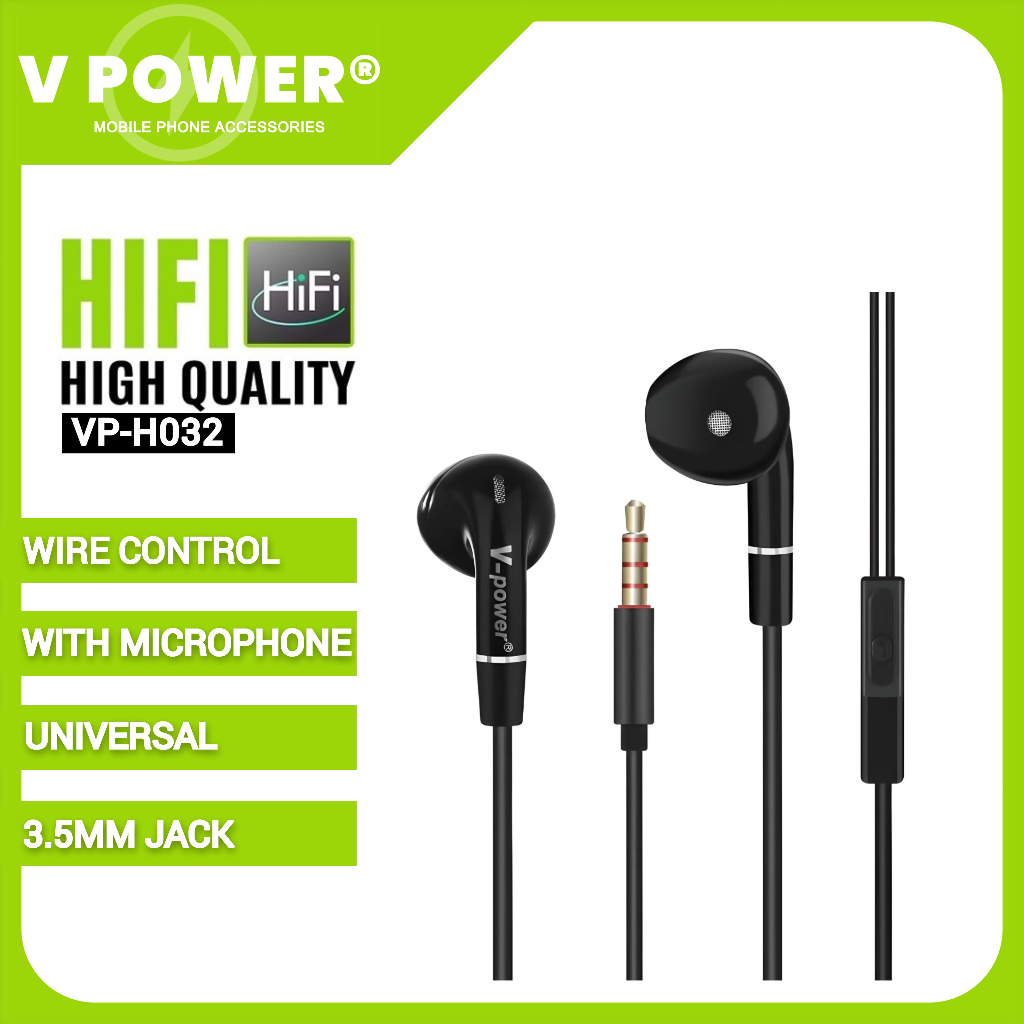 V-power H032 Extra Bass Universal Stereo Earphone Built-in Microphone 3.5mm Earphone Jack ...