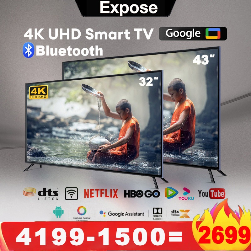 Expose 32 Inch Bluetooth Smart TV LED TV 43 Inch FHD Flat Screen Television 4K Android12 Google ...