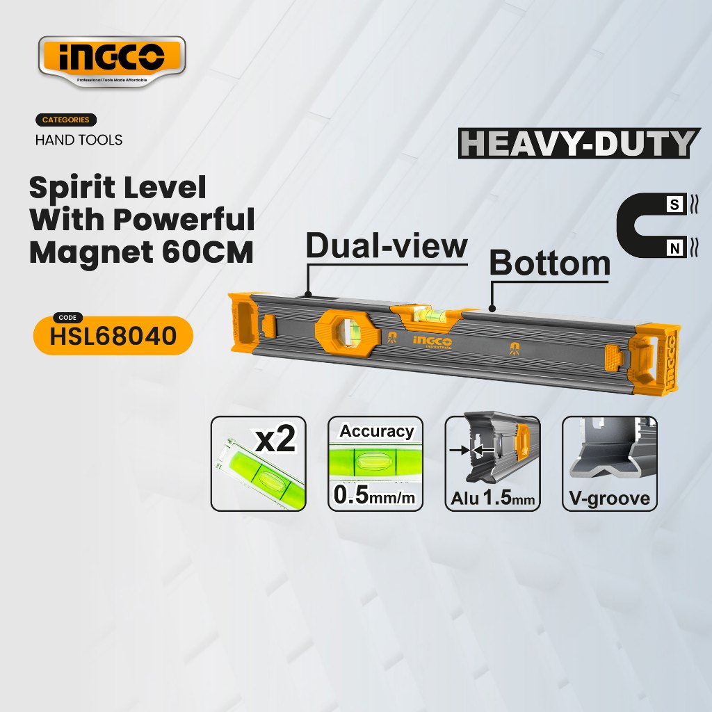 Ingco 40cm Spirit Level with Powerful Magnet Levelling Tools HSL68040 ...