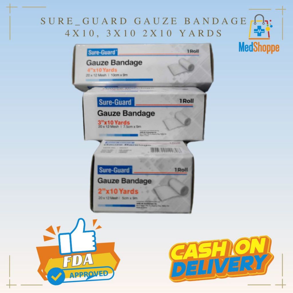 SURE-GUARD GAUZE BANDAGE 4X10, 3x10 2x10 SOLD PER BOX | Shopee Philippines