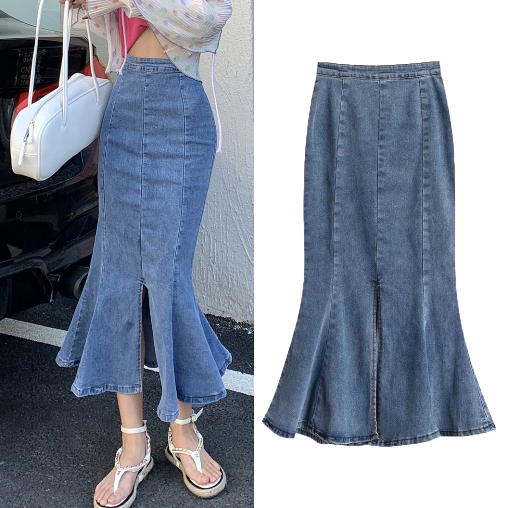 Mermaid denim skirt for women fitted sexy hip-hugging long skirt with ...