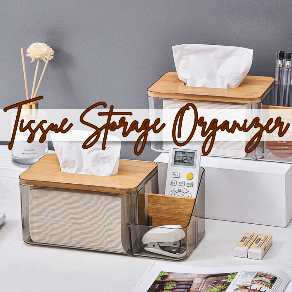 LOCAPURE Multi-functional Aesthetic Bamboo Lid Clear Tissue Storage ...