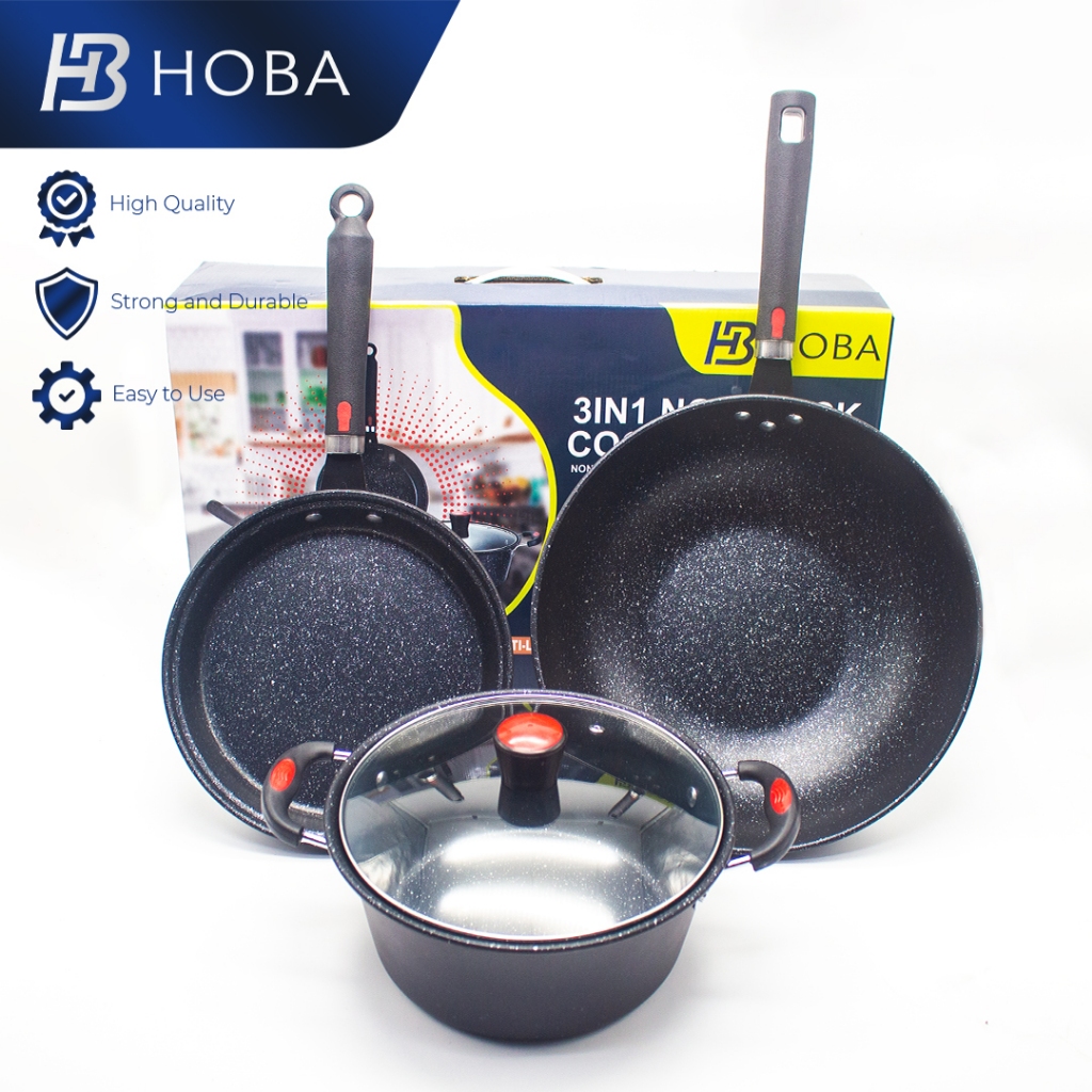 Hoba Non Stick Frying Pan kitchen cookware set 3 pcs wok pot Die-Cast ...
