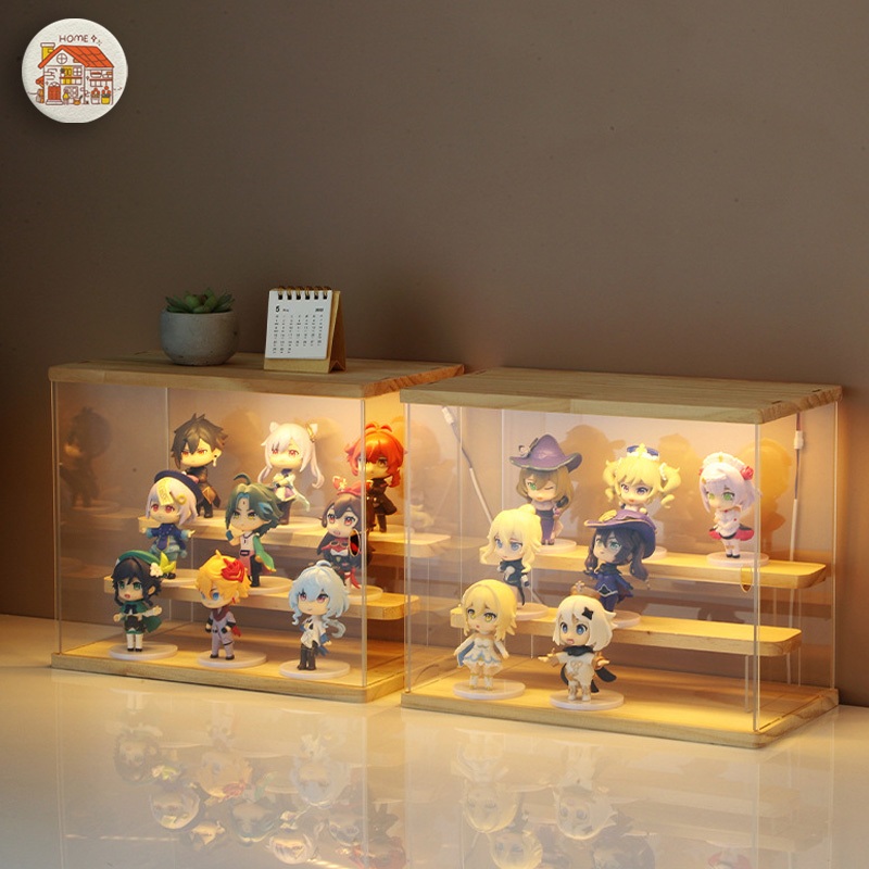 Acrylic Display Cabinet Case Wooden for Toy Doll Action Figure Desktop ...
