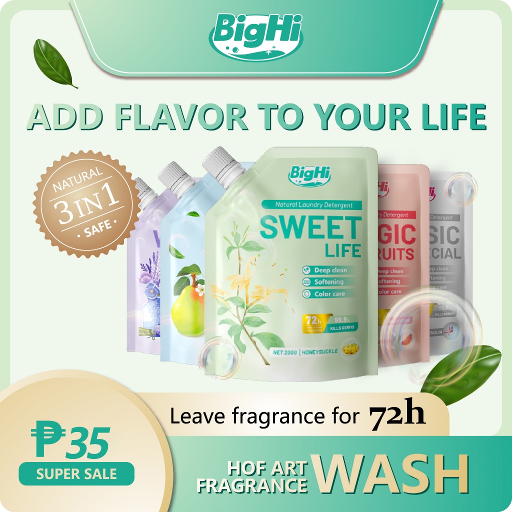 Laundry liquid Detergent 200g BigHi washing natural leave fragrance for 72h Sweet Life scent ...