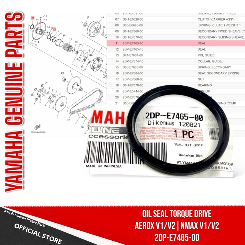 OIL SEAL TORQUE DRIVE NMAX V1/V2/AEROX 2DP-E7465-00 YAMAHA GENUINE ...