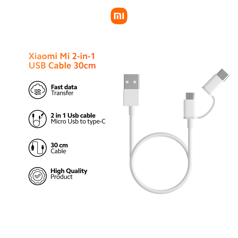 Xiaomi Mi 2 in 1 USB Cable 30cm (Micro USB to Type C) Model:SJX01ZM | Shopee Philippines