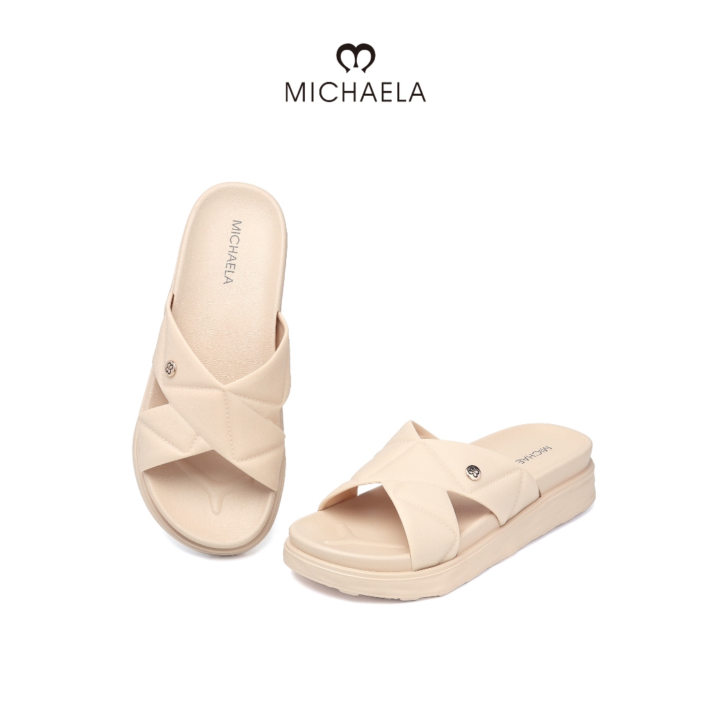 MICHAELA Quilted Crossover Slides Comfy Lightweight Upgrade Anti-Slip ...