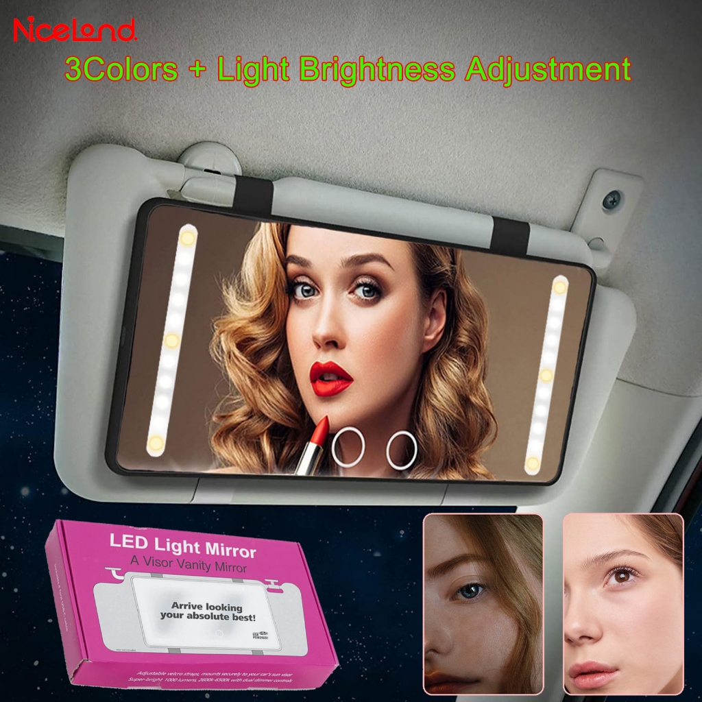 Car Visor Vanity Mirror With Lights Rechargeable LED Car Makeup Mirror ...