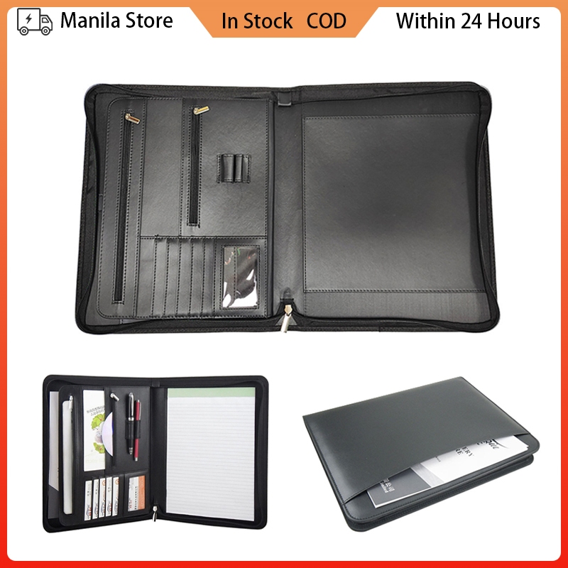 Portfolio Folder PU Leather Padfolio Business Document Organizer A4 ...