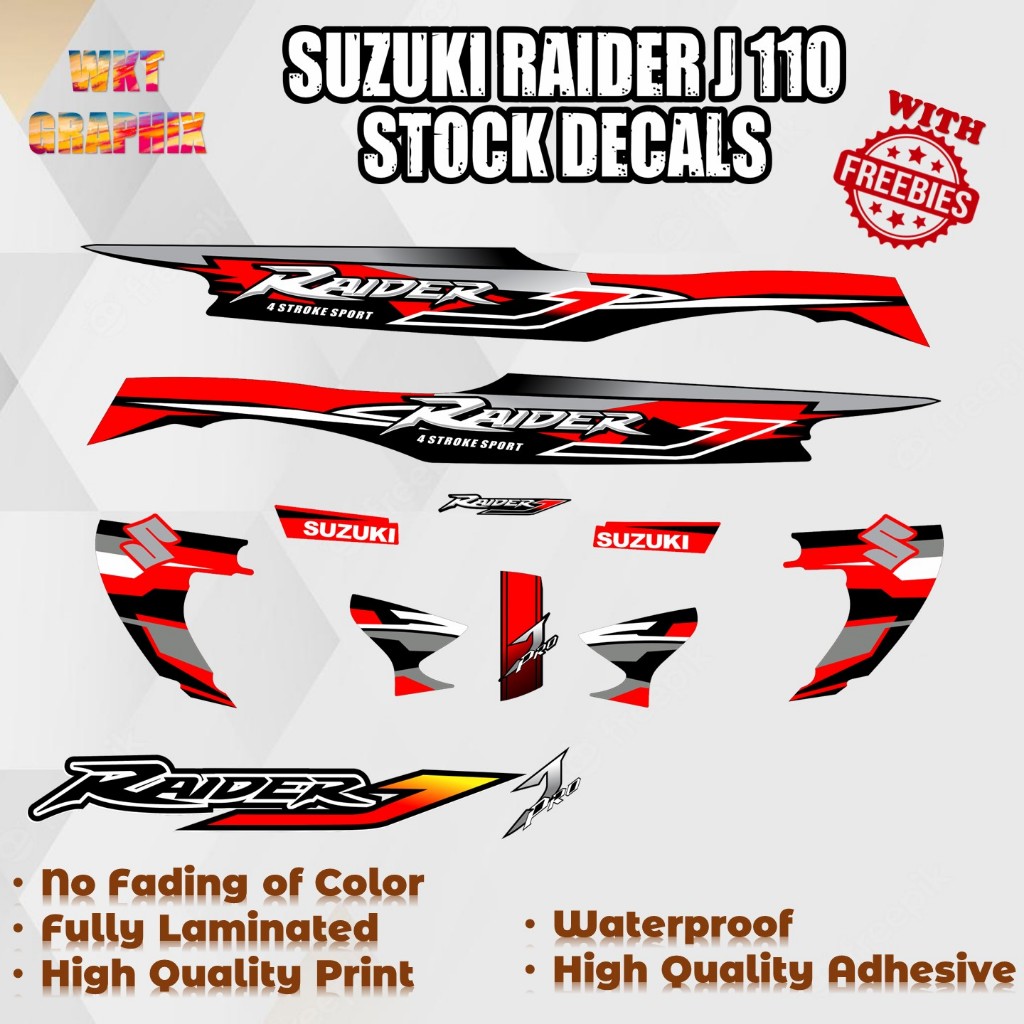 SUZUKI RAIDER J 110 STOCK DECALS (WATERPROOF, LAMINATED, NO FADE ...