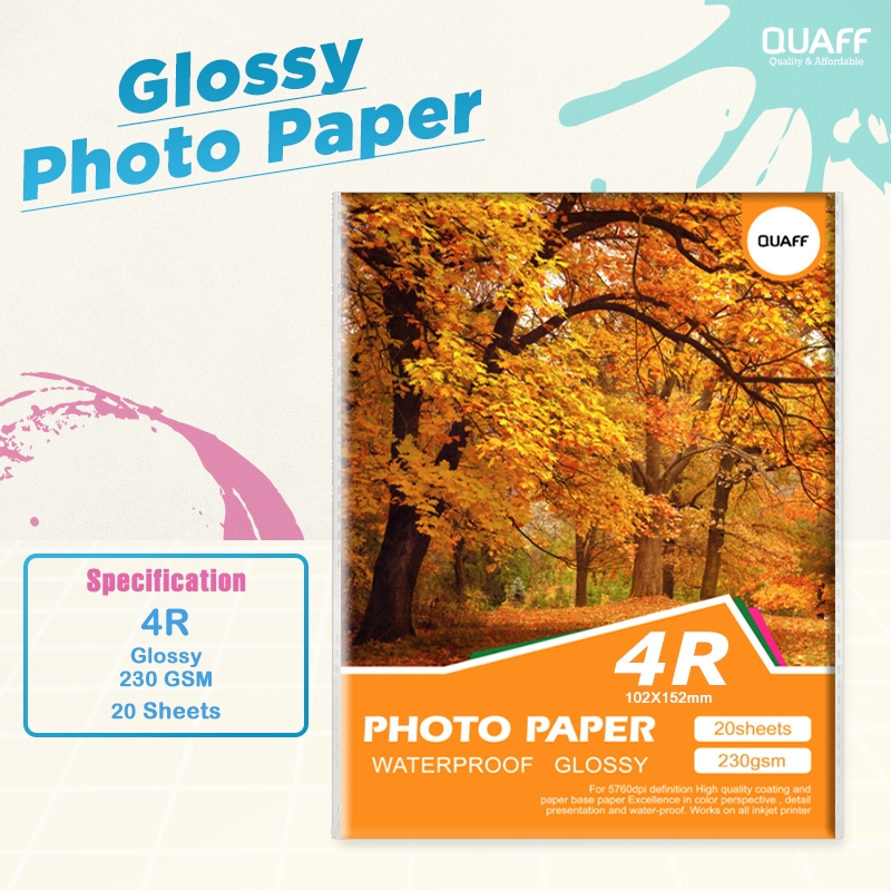 4R Size QUAFF Glossy Inkjet Photo Paper with Back Print 230gsm (20pcs ...